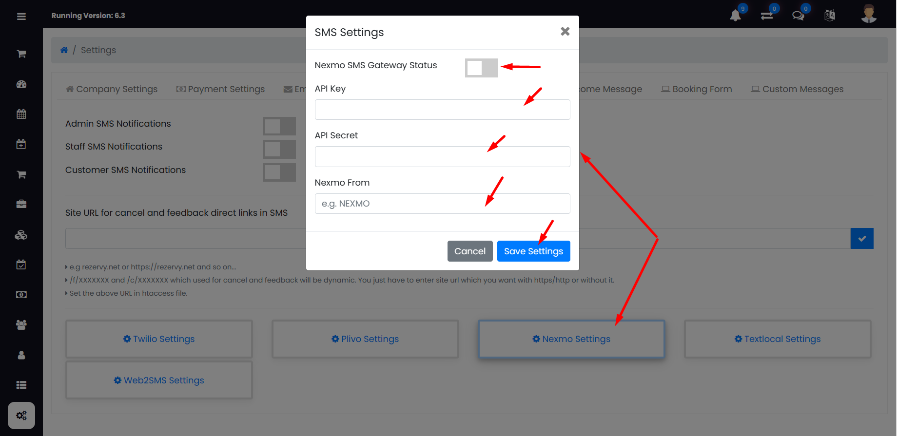 How To Configure Nexmo Sms Gateway In Rezervy Rezervy Online Appointment Booking Software